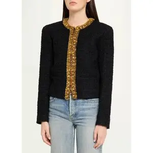 Balmain Beaded Metallic Tweed Collarless Jacket