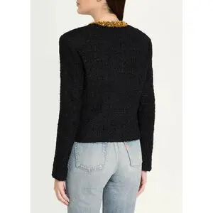 Balmain Beaded Metallic Tweed Collarless Jacket