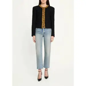 Balmain Beaded Metallic Tweed Collarless Jacket