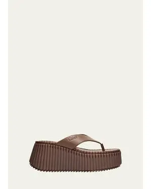 Chloé 75mm Nama Platform Leather Thong Sandals - Sharp Brown