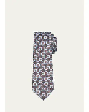 Kiton Square Medallion Silk 7-fold Tie - Blue