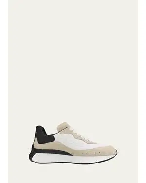 Alexander McQueen Sprint Runner Mixed Media Sneakers - Light Gray