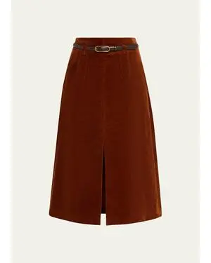 Veronica Beard Alexie Corduroy Midi Skirt - Rust