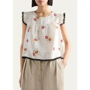 Prada Floral Linen Top - Ruby