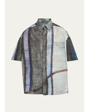 Giorgio Armani Abstract Cotton And Silk Short-sleeve Shirt - Grey