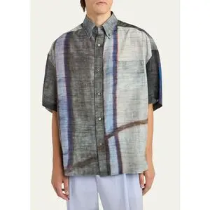 Giorgio Armani Abstract Cotton And Silk Short-sleeve Shirt