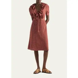 Prada Polka Dot Silk Midi Dress