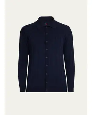 Kiton Cotton & Cashmere Knit Button-down Shirt - Navy