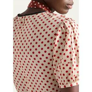 Prada Polka-dot Silk Puff-sleeve Midi Dress