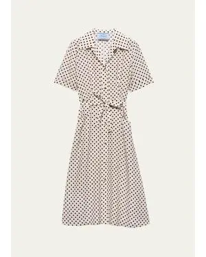 Prada Polka-dot Print Marocain Shirtdress - Sable