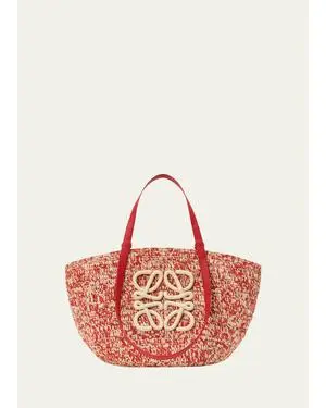 Loewe X Paula's Ibiza Medium Eclipse Basket Bag In Melange Raffia And Calfskin - Red