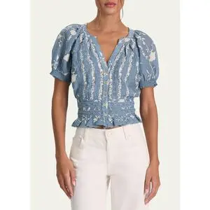 Alice + Olivia Kathryn Embroidered Short-sleeve Blouse