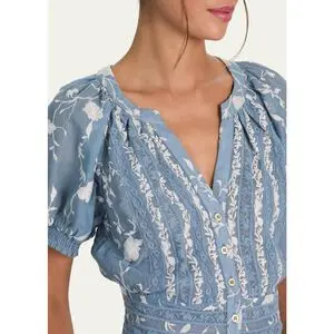 Alice + Olivia Kathryn Embroidered Short-sleeve Blouse