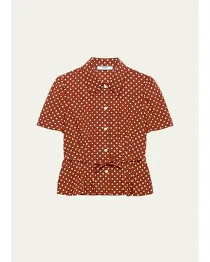 Prada Polka-dot Silk Short-sleeve Button-down Shirt - Tabacco