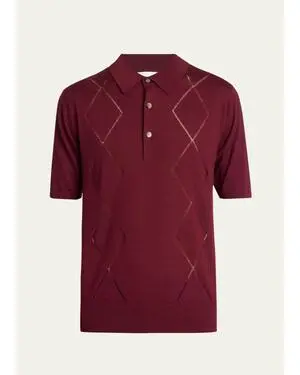 Dries Van Noten Cotton Argyle Wool Polo - Wine