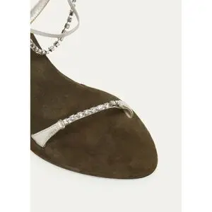 Chloé 80mm Zia Embellished Mixed Leather Sandals - Deep Khaki