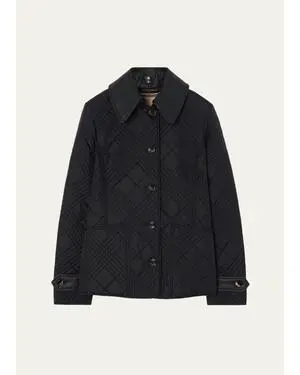 Burberry Fernleigh Leather-collar Check Quilted Jacket