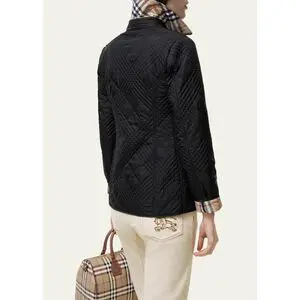 Burberry Fernleigh Leather-collar Check Quilted Jacket