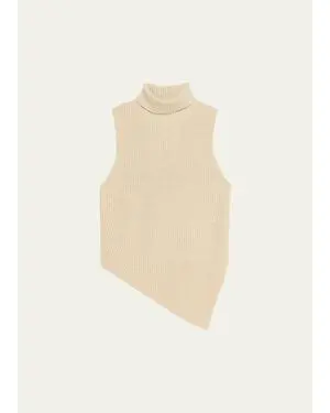 Nanushka Fennec Sleeveless Asymmetric Turtleneck Sweater - Creme