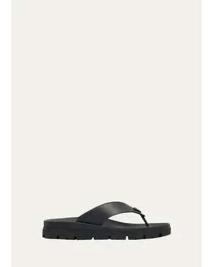 Prada Enameled Triangle Logo Rubber Thong Sandals