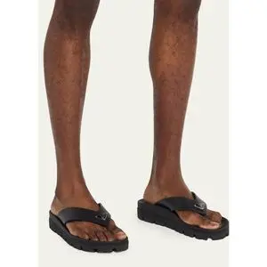 Prada Enameled Triangle Logo Rubber Thong Sandals