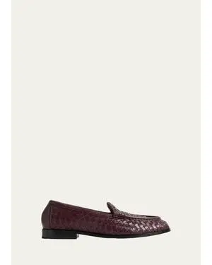 Bottega Veneta Silenzio Intrecciato Leather Loafers - Deep Red
