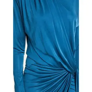 Balmain Strong-shoulder Draped Jersey Long-sleeve Dress