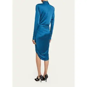 Balmain Strong-shoulder Draped Jersey Long-sleeve Dress