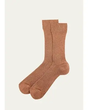 Maria La Rosa Shimmer Rib Knit Mid-calf Socks - Rust