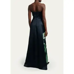 Erdem Floral Duchess Satin Strapless Gown