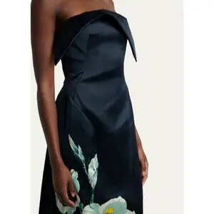 Erdem Floral Duchess Satin Strapless Gown