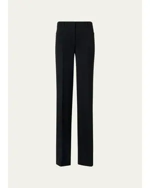 Akris Mikka Wool Tricotine Straight-leg Pants - Black