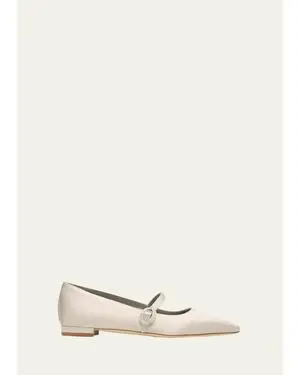 Manolo Blahnik Auluspla Satin Embellished Mary Jane Ballerina Flats - Light Grey