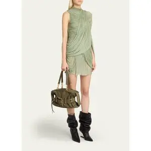 Balmain Anthem Belted Shoulder Bag In Suede - Khaki