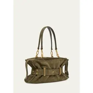 Balmain Anthem Belted Shoulder Bag In Suede - Khaki