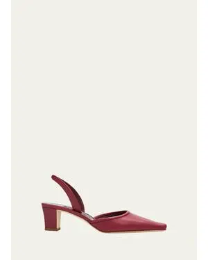 Manolo Blahnik 50mm Vendona Leather Slingback Pumps - Dark Red