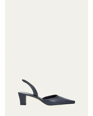 Manolo Blahnik 50mm Vendona Leather Slingback Pumps - Navy
