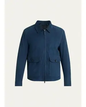 Brioni Nubuck Leather Zip-front Blouson Jacket - Navy