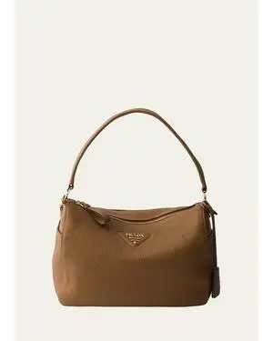Prada Daino Grain Leather Shoulder Bag - Caramel