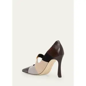 Manolo Blahnik 105mm Difusa Colorblock Mixed Leather Pumps - Brown Multi