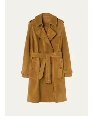 Burberry Kensington Suede Belted Trench Coat