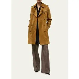 Burberry Kensington Suede Belted Trench Coat