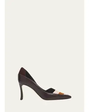 Manolo Blahnik 70mm Soria Mixed Leather Pumps