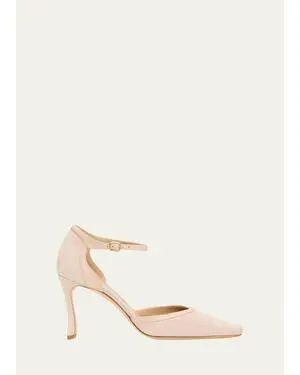 Manolo Blahnik 90mm Verdusan Mixed Leather Ankle-strap Pumps - Medium Nude