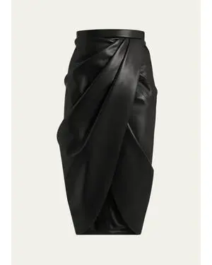 Balmain High-waist Draped Lambskin Midi Skirt
