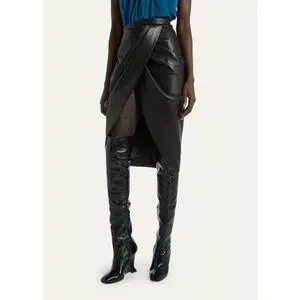Balmain High-waist Draped Lambskin Midi Skirt