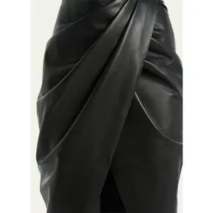 Balmain High-waist Draped Lambskin Midi Skirt