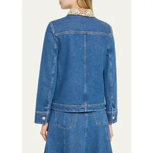 Cinq À Sept Dalton Floral-collar Denim Jacket