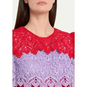 Carolina Herrera Tiered Colorblock Lace Short-sleeve Mini Dress