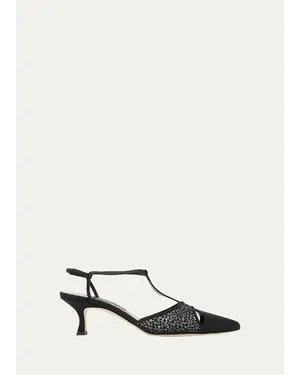 Manolo Blahnik 50mm Turgimodla Laser-cut Suede T-strap Pumps - Black